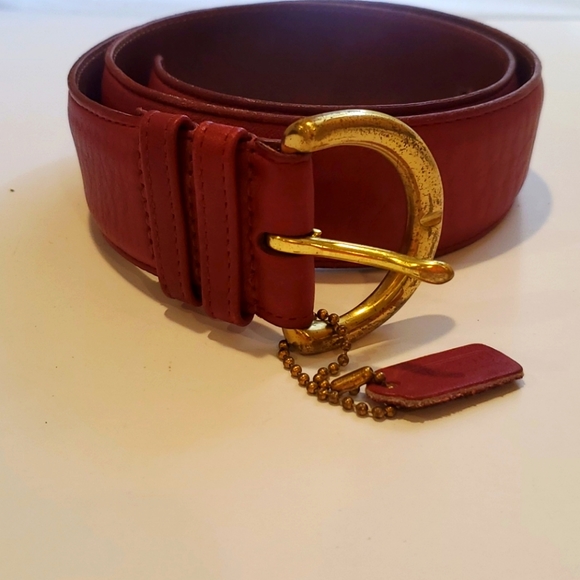 Coach | Accessories | Coach Redburgundy Small Leather Brass Belt | Poshmark
